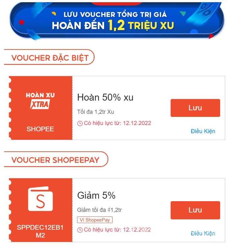 Shopee 12.12 - Đại tiệc sinh nhật: SĂN VOUCHER ĐẾN 1,2 TRIỆU XU ...