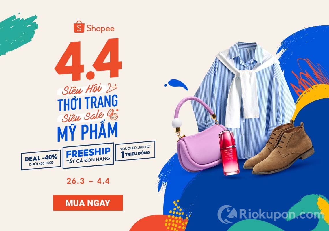 Mã giảm giá Shopee 4.4: Cơn sốt Voucher, Đại hội Freeship
