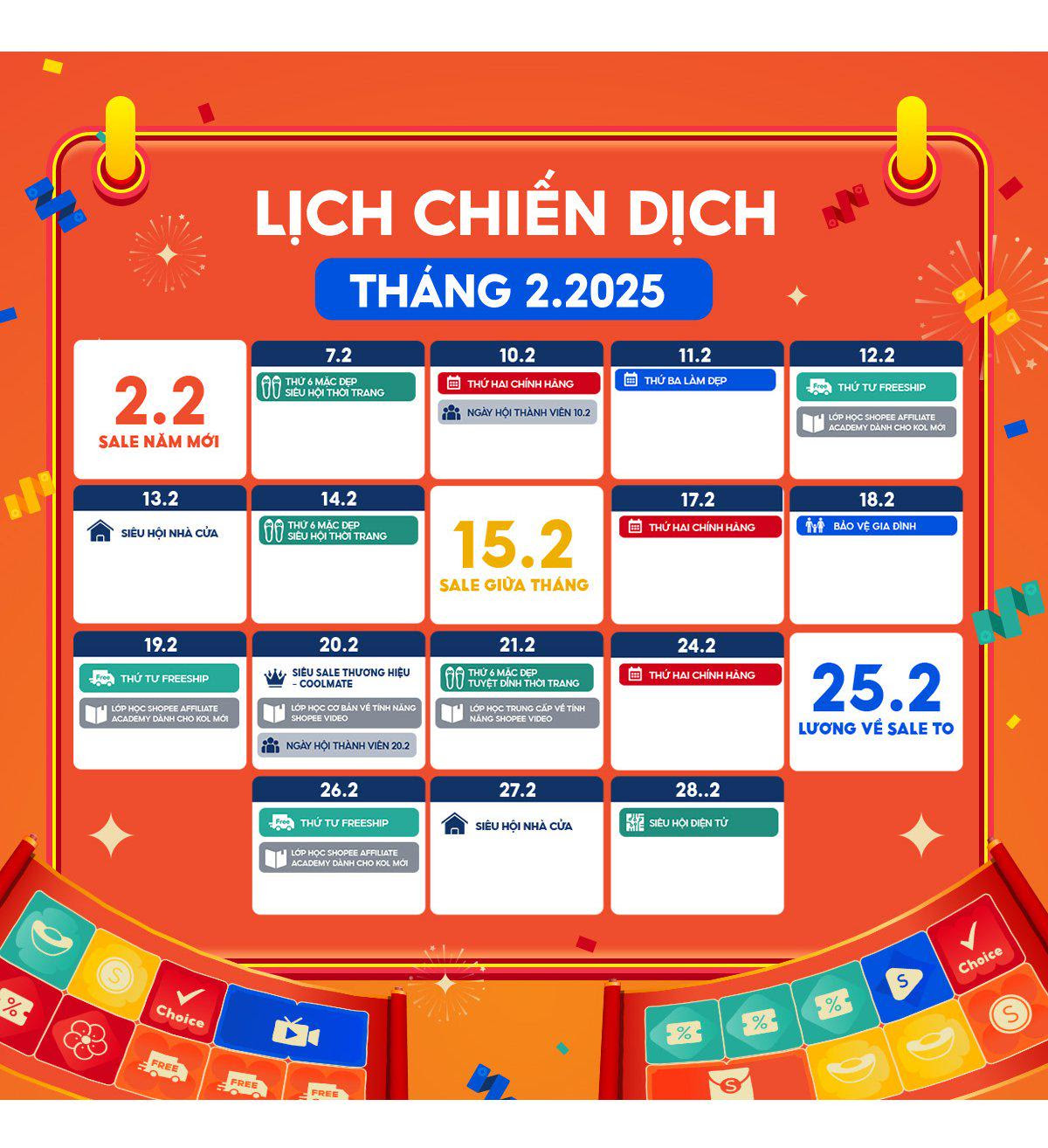 Lịch sale Shopee 2025: Cập nhật chi tiết tháng 2.2025