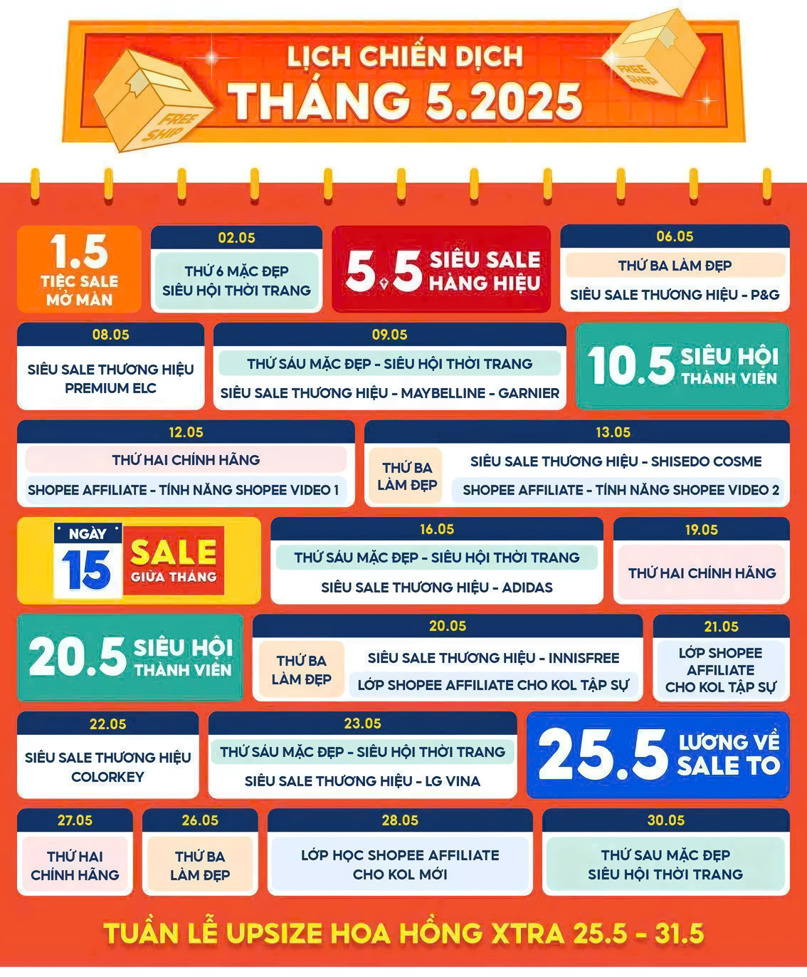 Lịch sale Shopee 2025: Cập nhật chi tiết tháng 5.2025